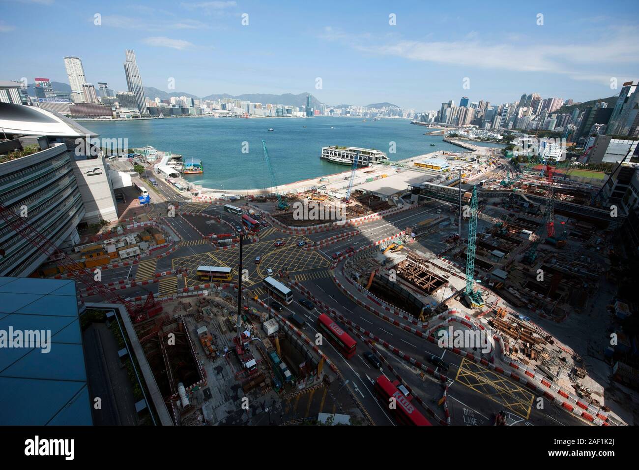 Construction ongoing at the Wanchai Bus Terminal & the Wanchai Ferry ...