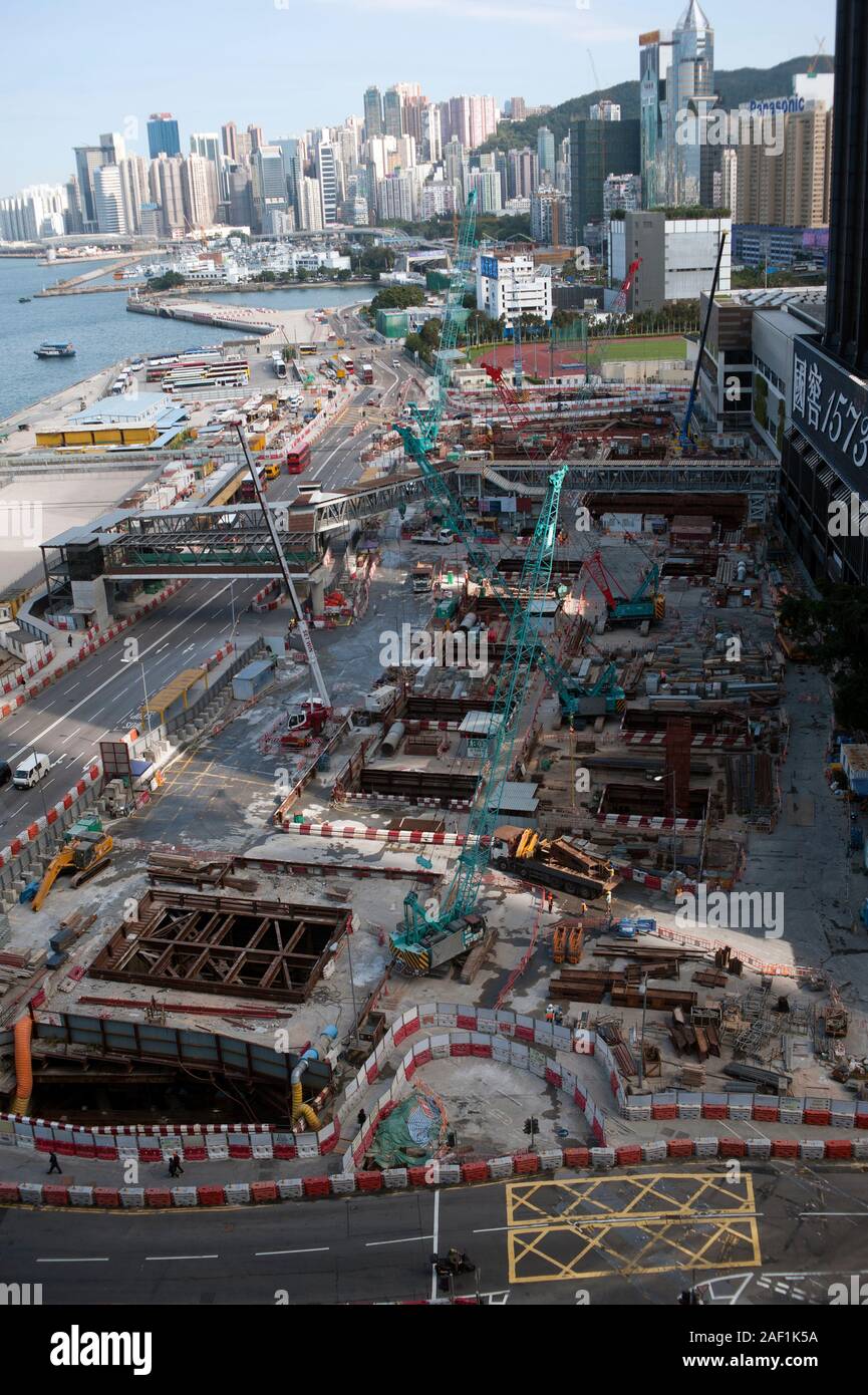 Construction ongoing at the Wanchai Bus Terminal & the Wanchai Ferry ...