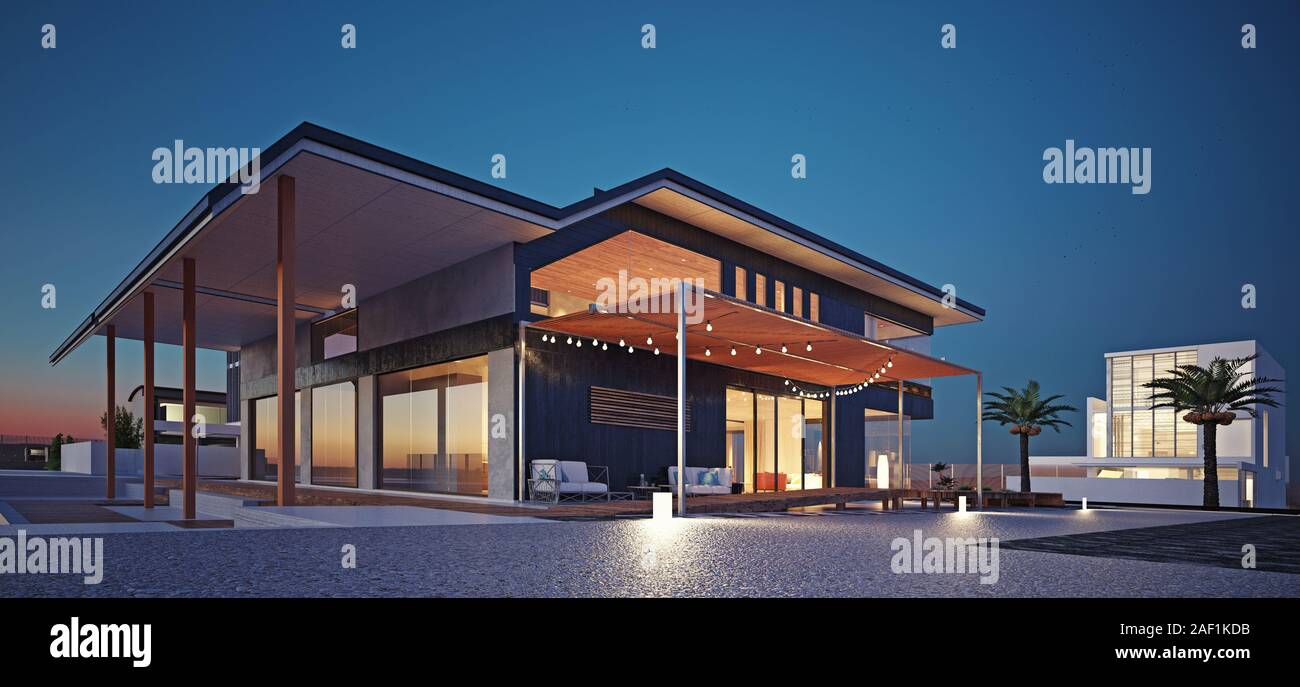 modern house building exterior. 3D rendering architecture concept Stock ...