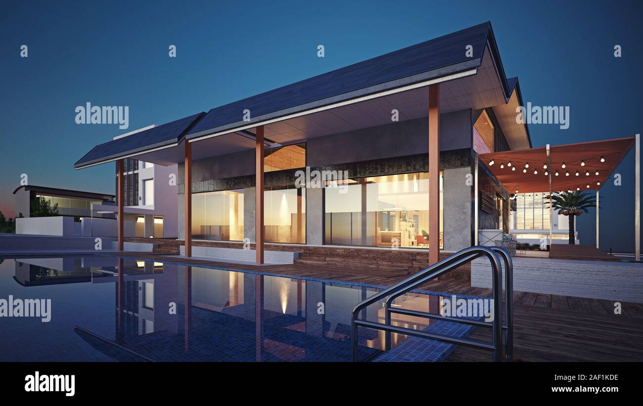 modern house building exterior. 3D rendering architecture concept Stock ...
