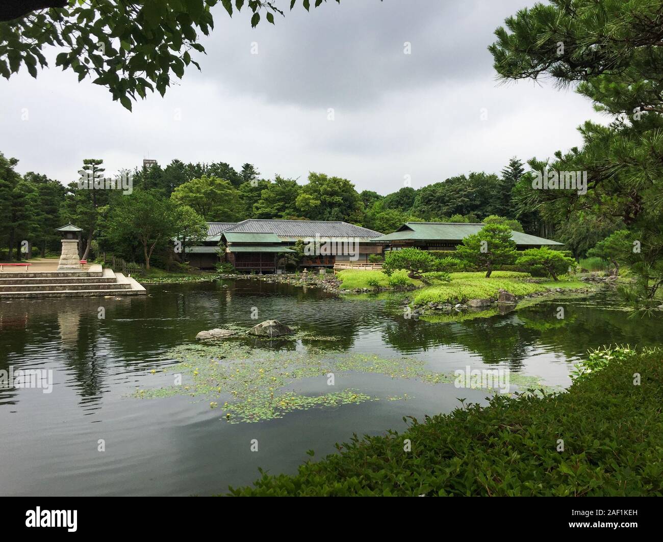 Idyllic landscape of Japanese garden at summer day. Nagoya is a ...