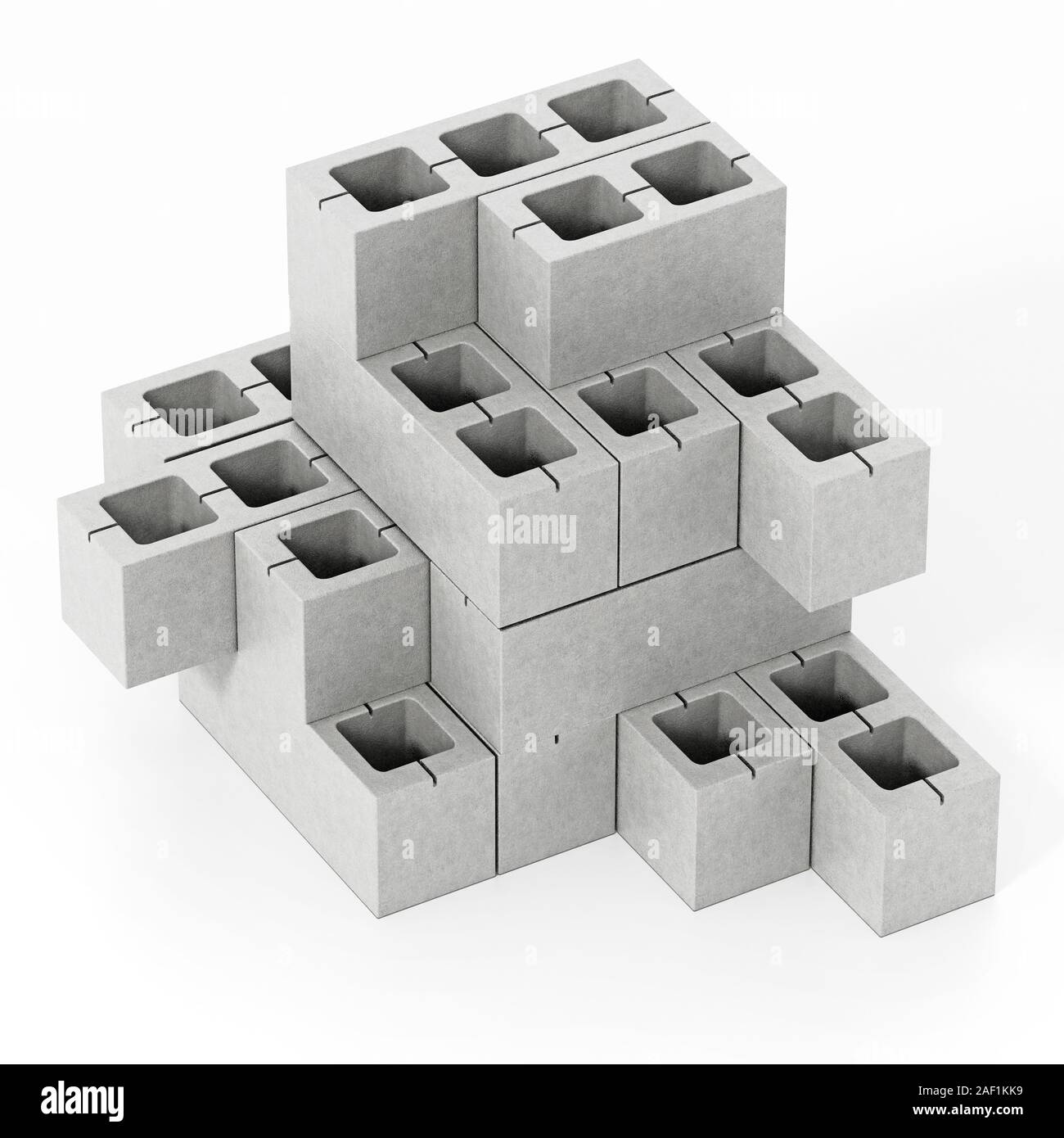 Concrete gray bricks isolated on white background. 3D illustration ...