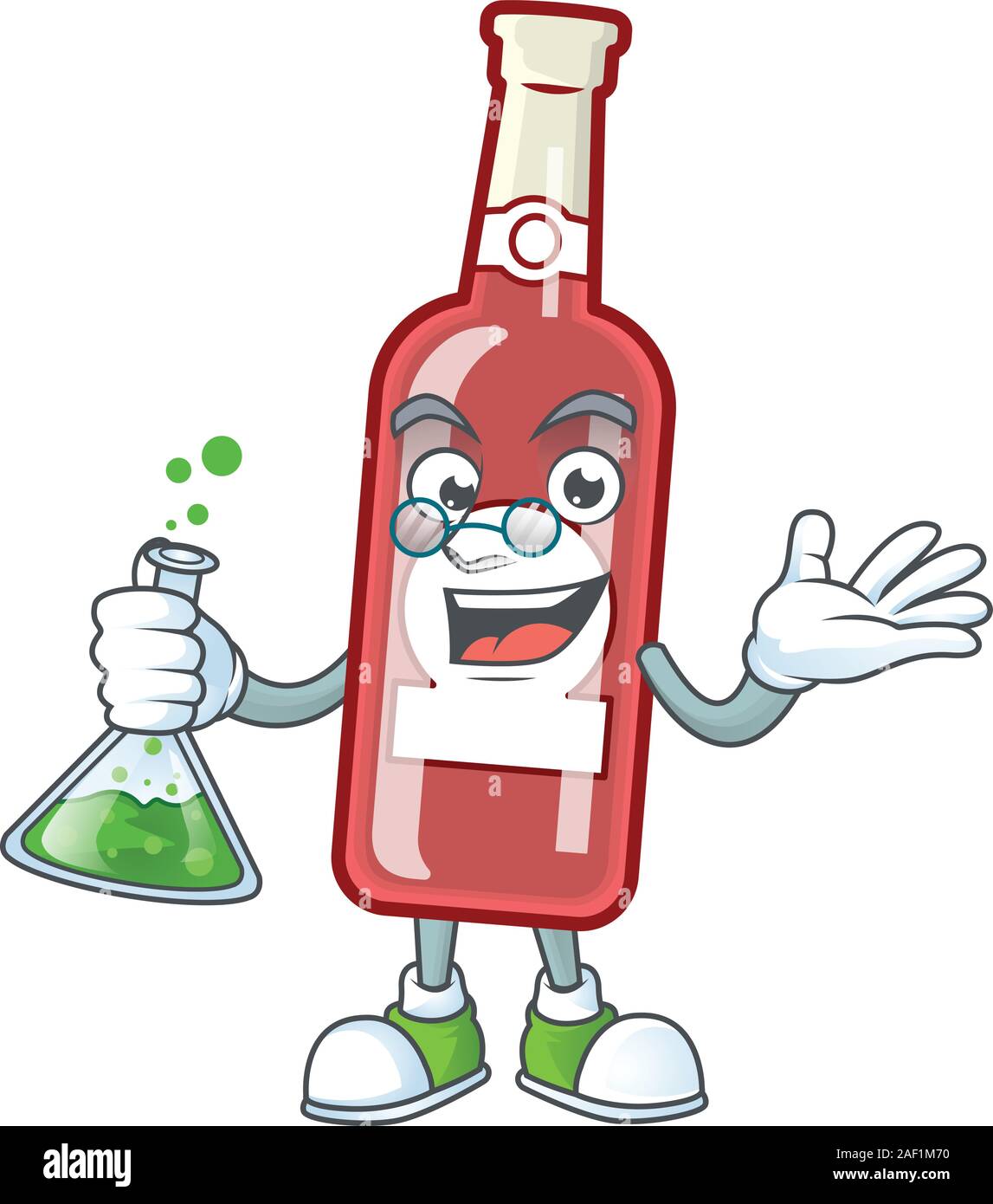 Smart Professor champagne red bottle cartoon character holding glass ...