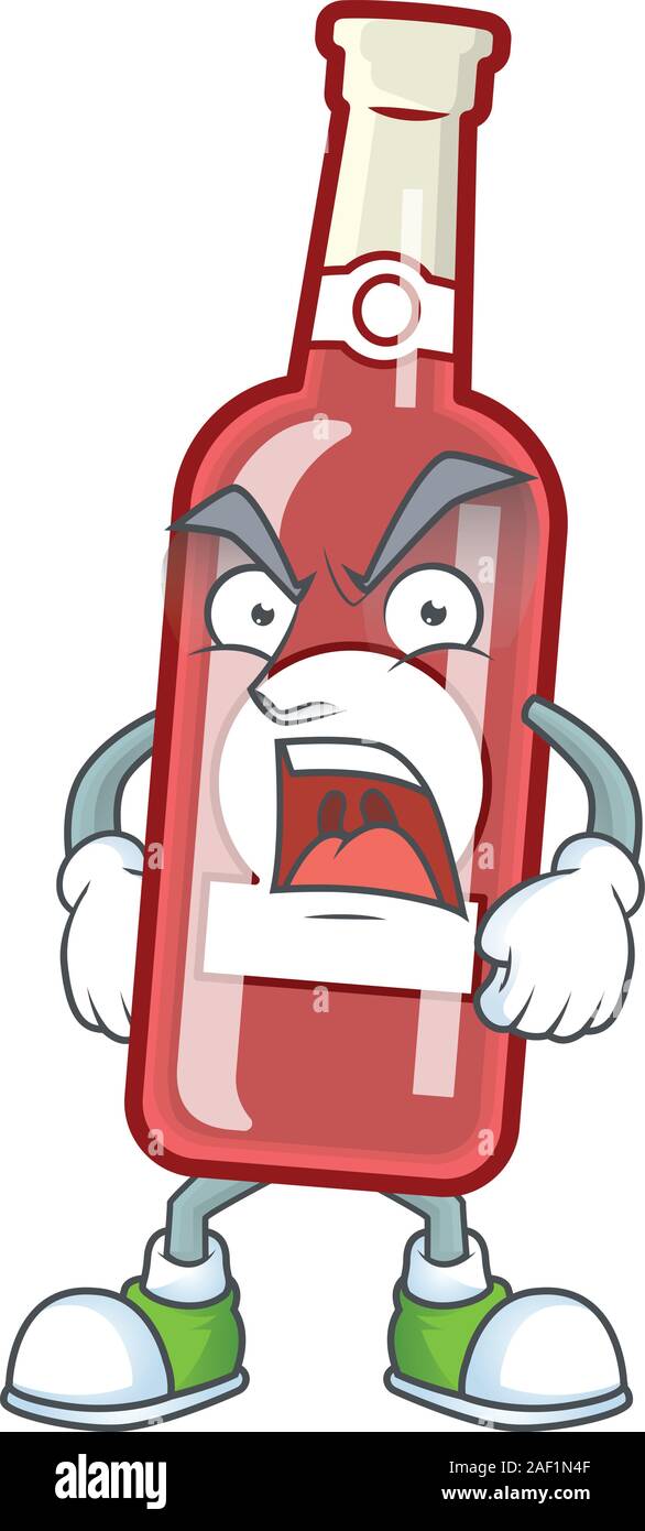Mascot of angry champagne red bottle cartoon character design Stock ...