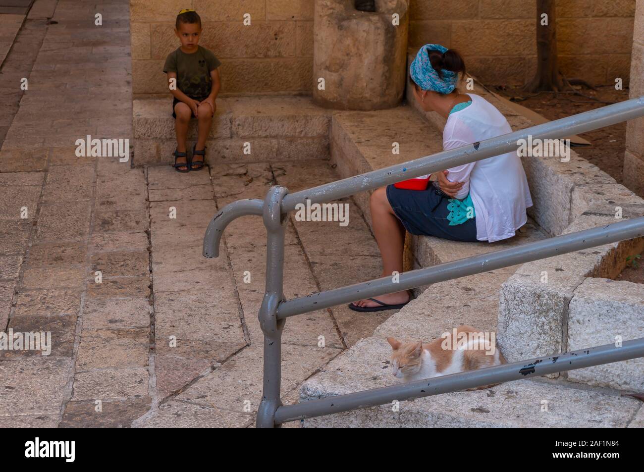 Jewish children playing on the streets of the old city in the Jewish ...
