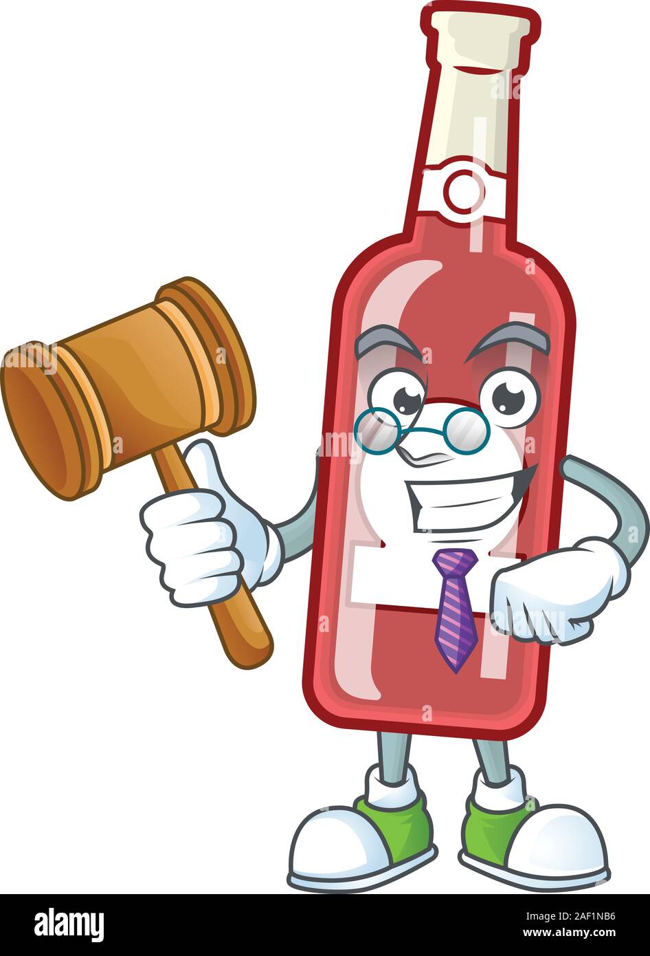 Smart judge champagne red bottle presented in cartoon character style ...