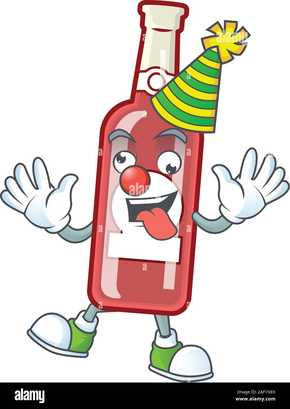 Cute Clown champagne red bottle placed on cartoon character style ...