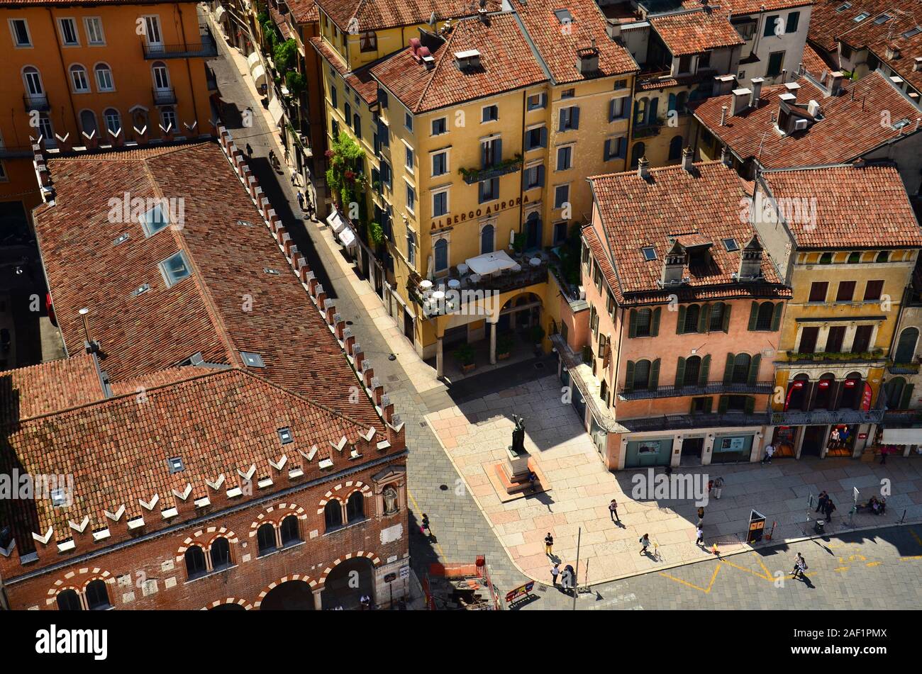 Aerial view of the main square (Piazza delle Erbe) and the rooftops of ...