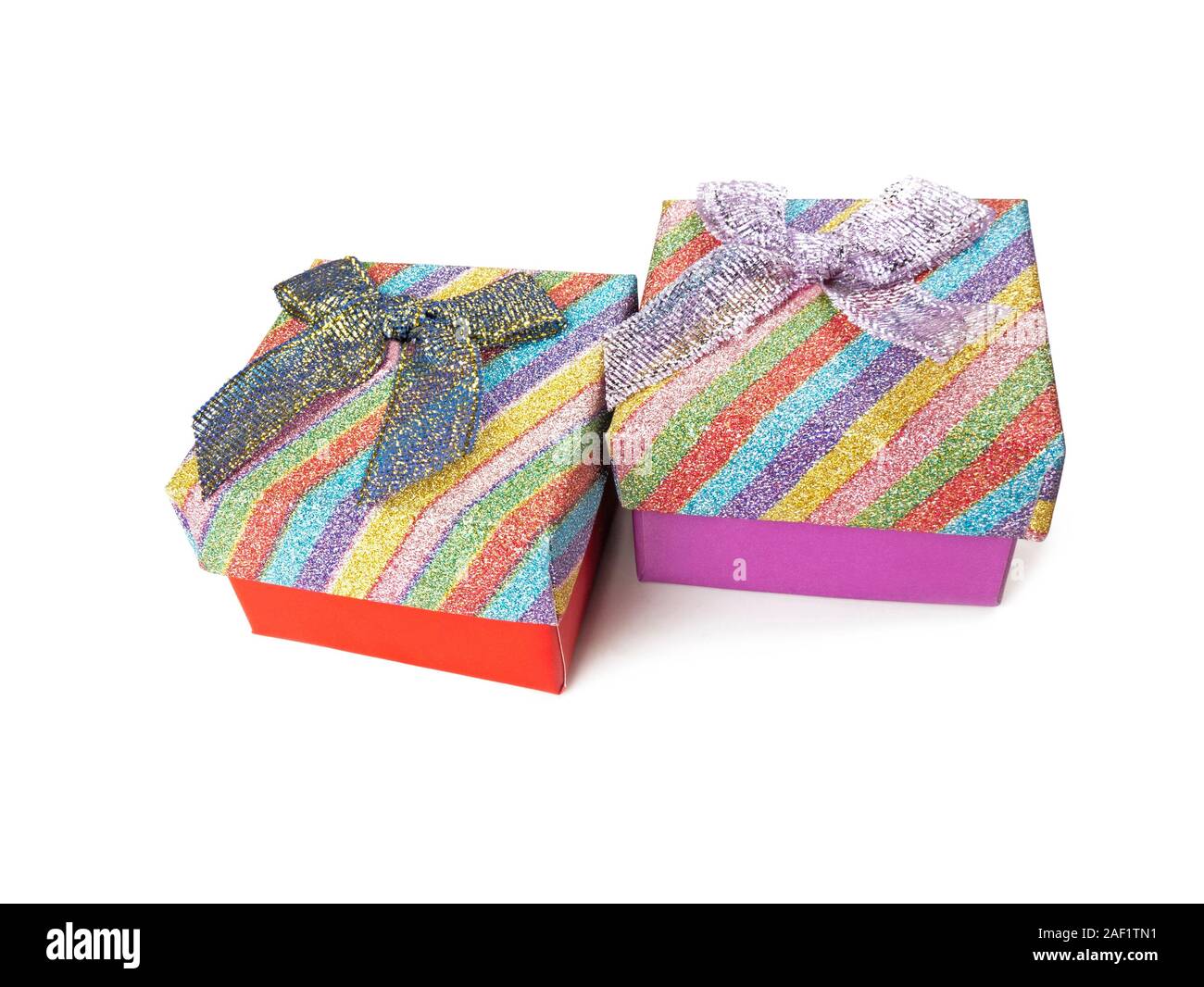 Multi colored Gifts isolated on white background Stock Photo - Alamy