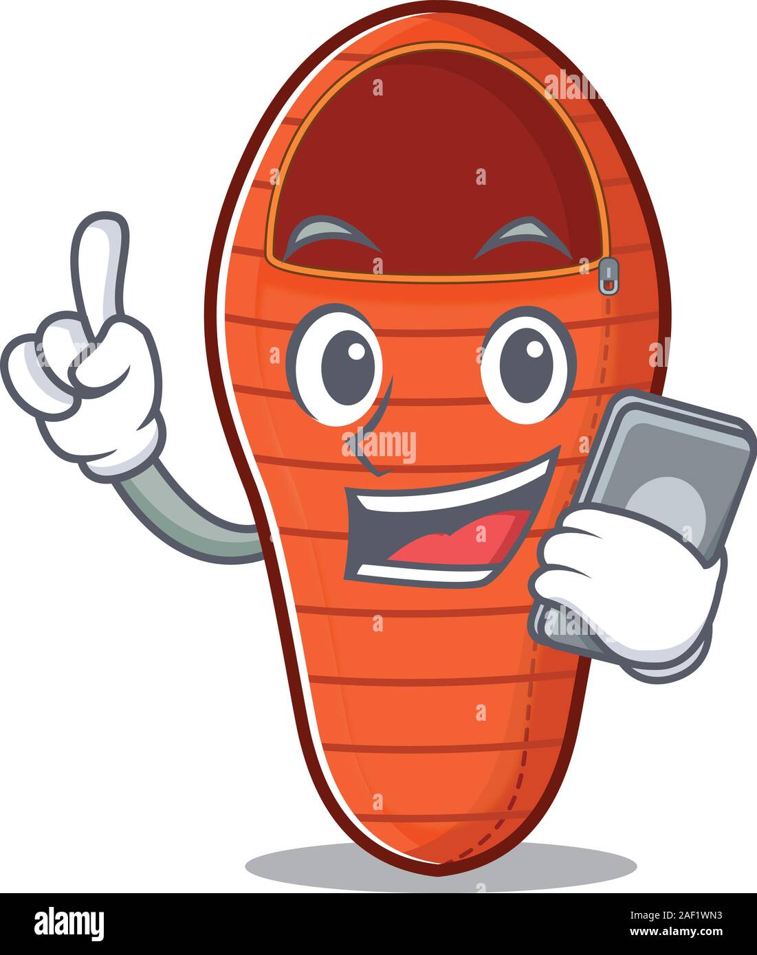 mascot cartoon style of sleeping bag speaking with phone. Vector ...