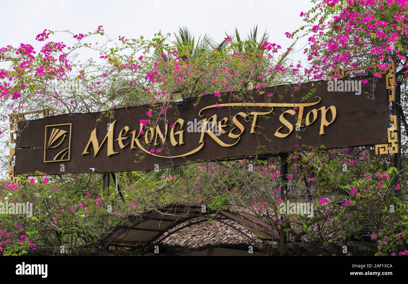 Sign for Mekong Delta Rest Stop Vietnam Stock Photo - Alamy