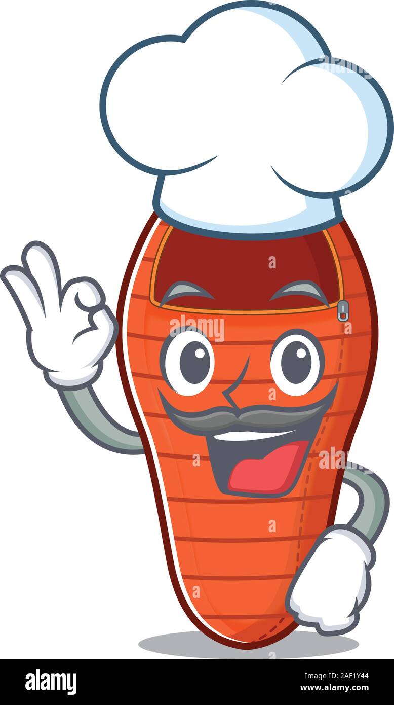 Happy Chef sleeping bag cartoon character with white hat. Vector ...