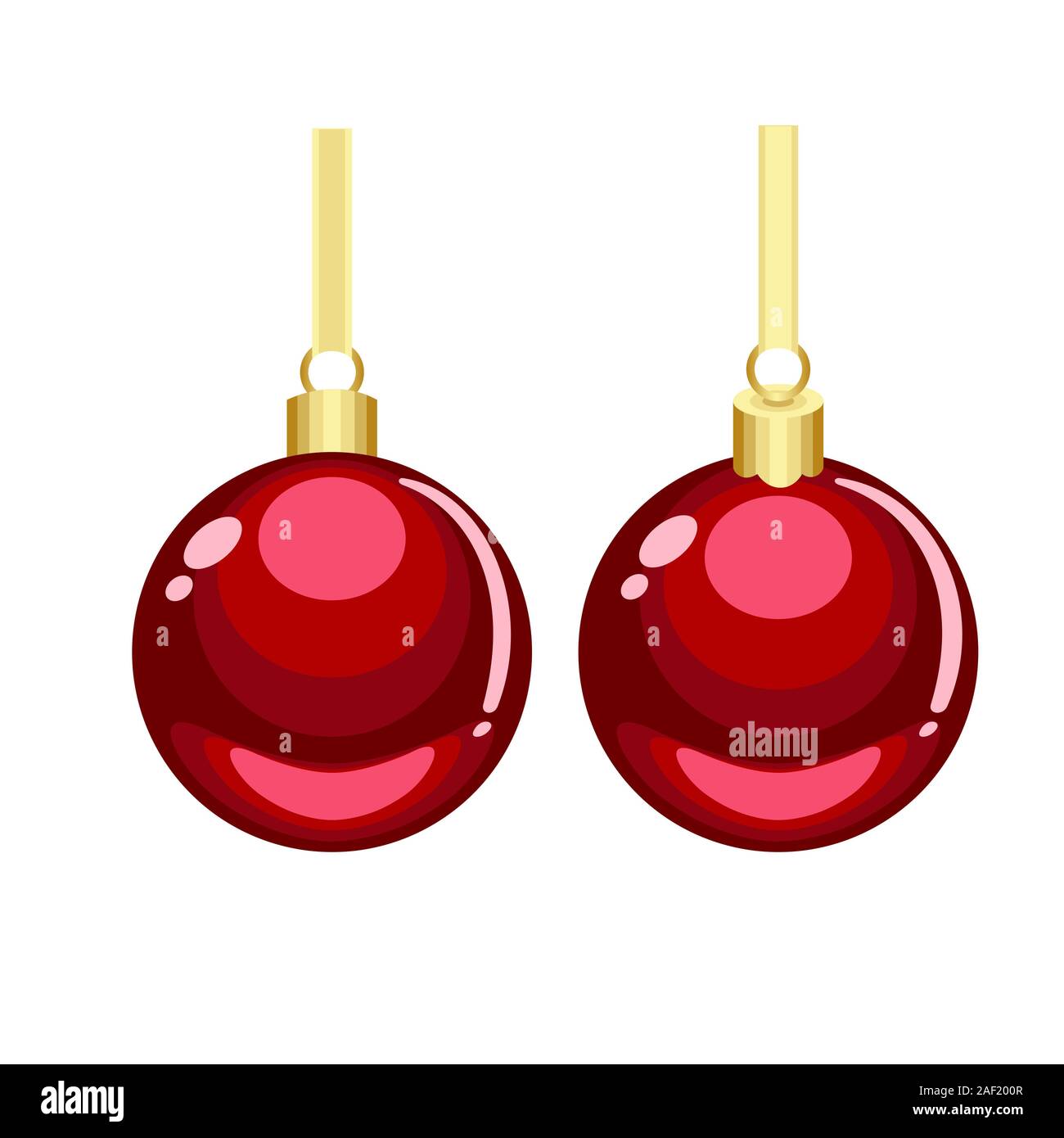 Christmas red cartoon vector ornaments with golden hanging isolated on ...