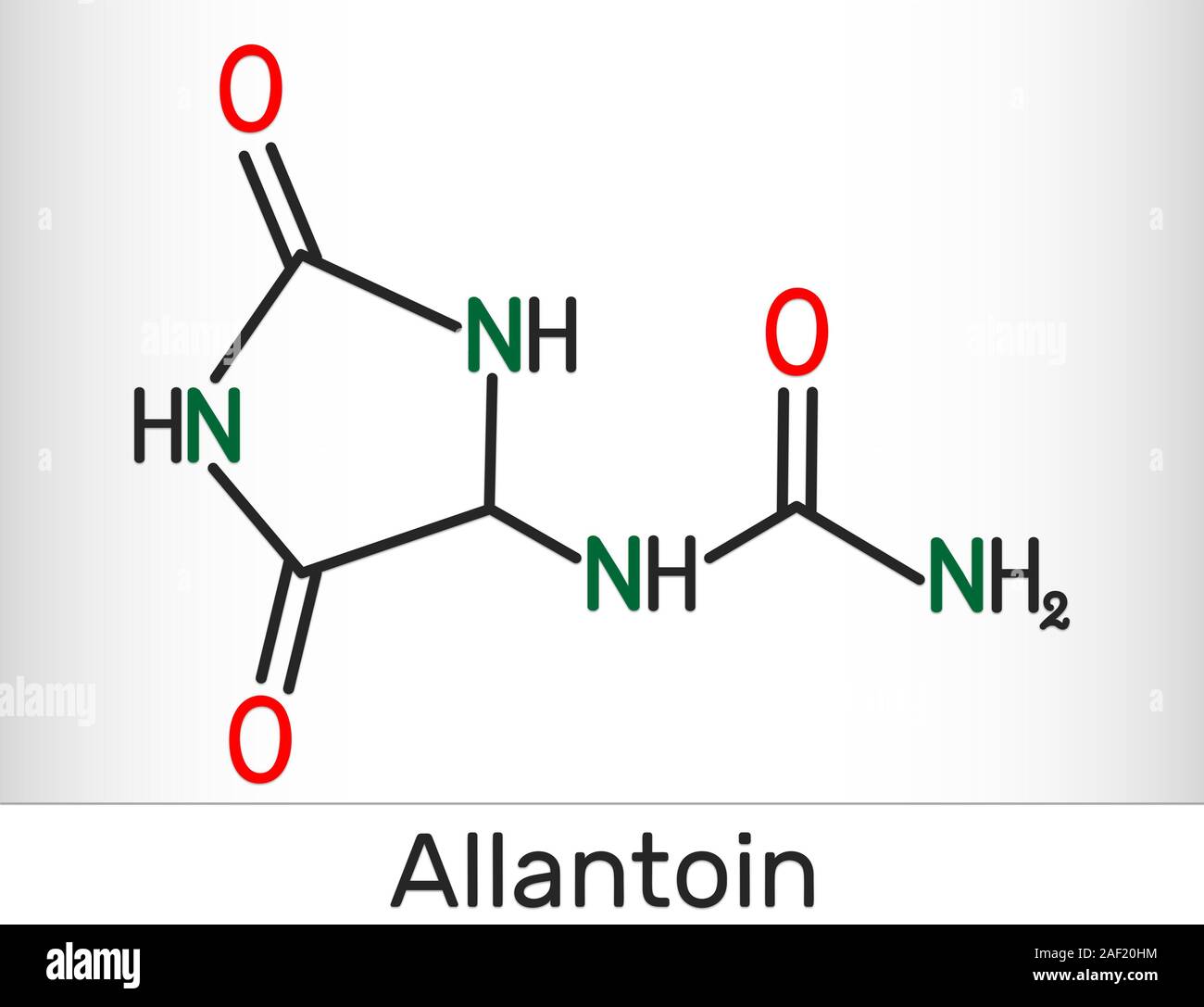 Allantoin (glyoxyldiureide) molecule, it is used in cosmetics. Skeletal ...