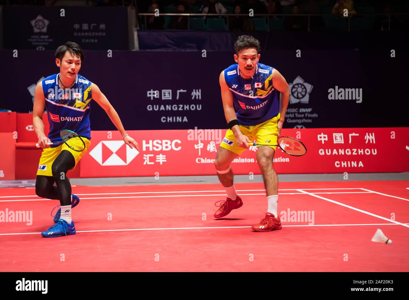 Japanese professional badminton players Keigo Sonoda and Takeshi Kamura ...