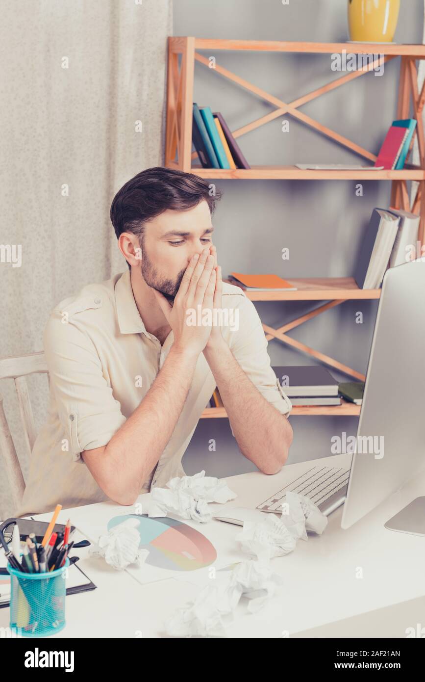Portrait of minded man thinking about his hard task Stock Photo - Alamy