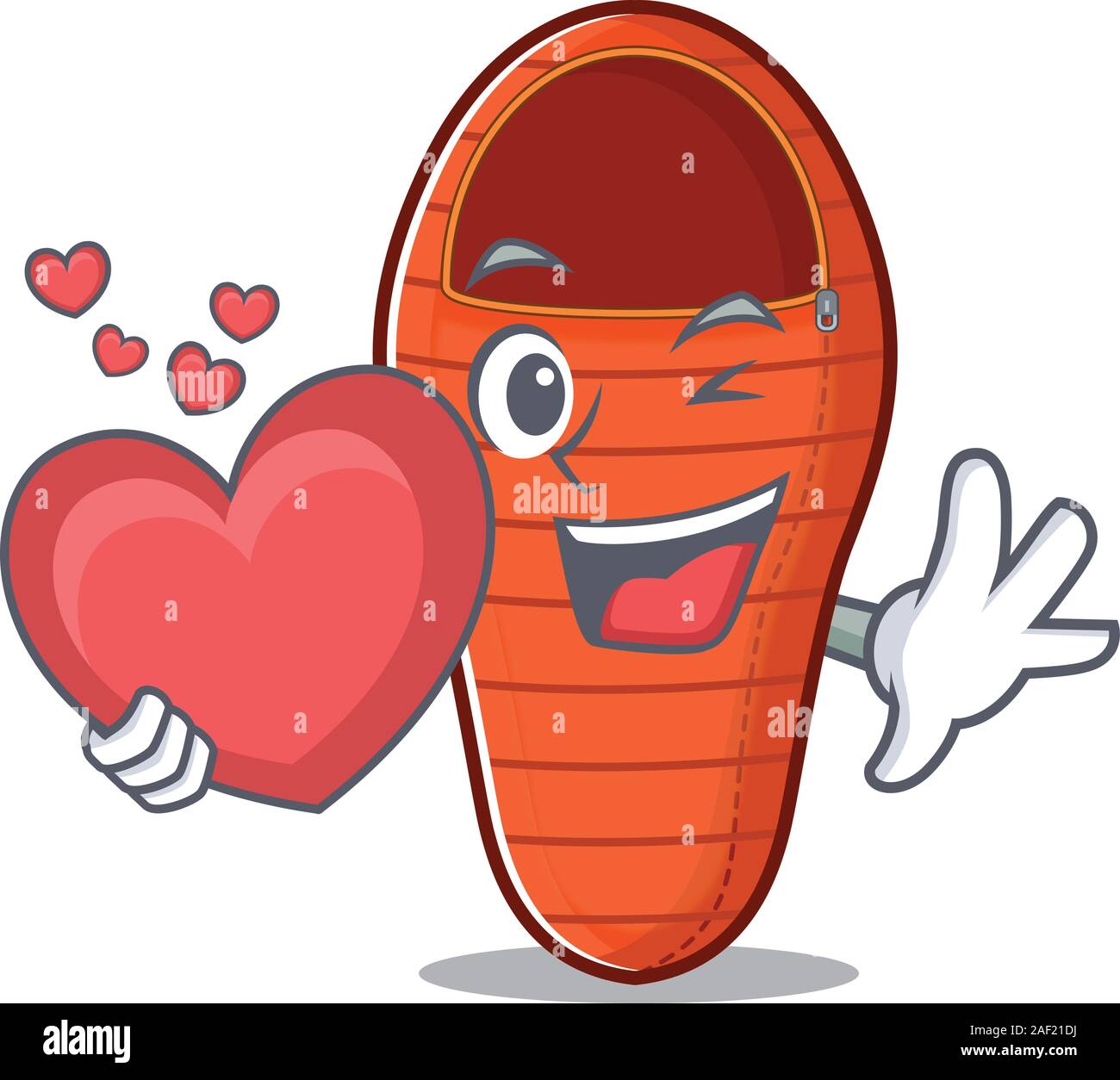 With heart sleeping bag cartoon character mascot style. Vector ...