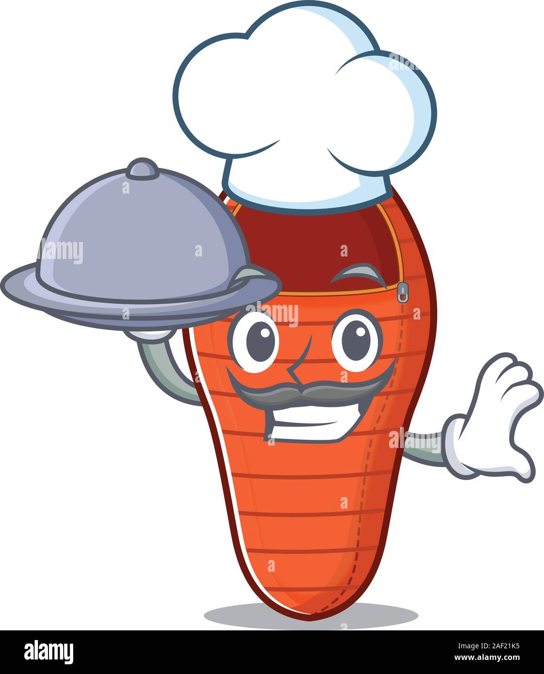 smiling sleeping bag as a Chef with food cartoon style design. Vector ...