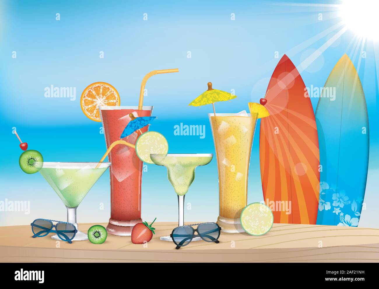 deliciously fresh drinks on the beach. vector Stock Vector Image & Art ...