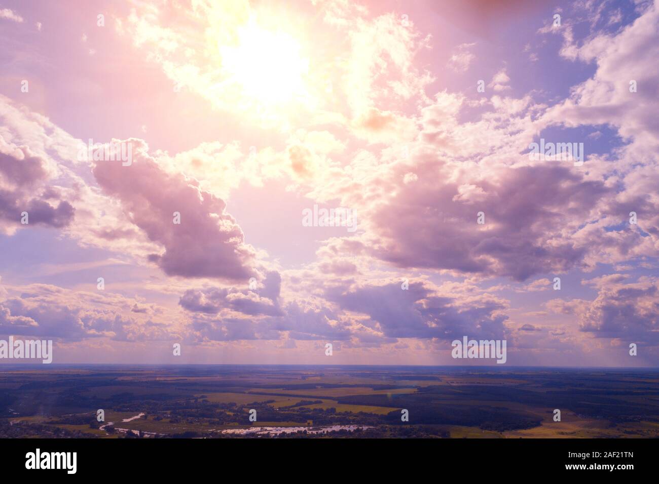 Colorful cloudy sky at sunset. Aerial view. Sky texture, abstract ...