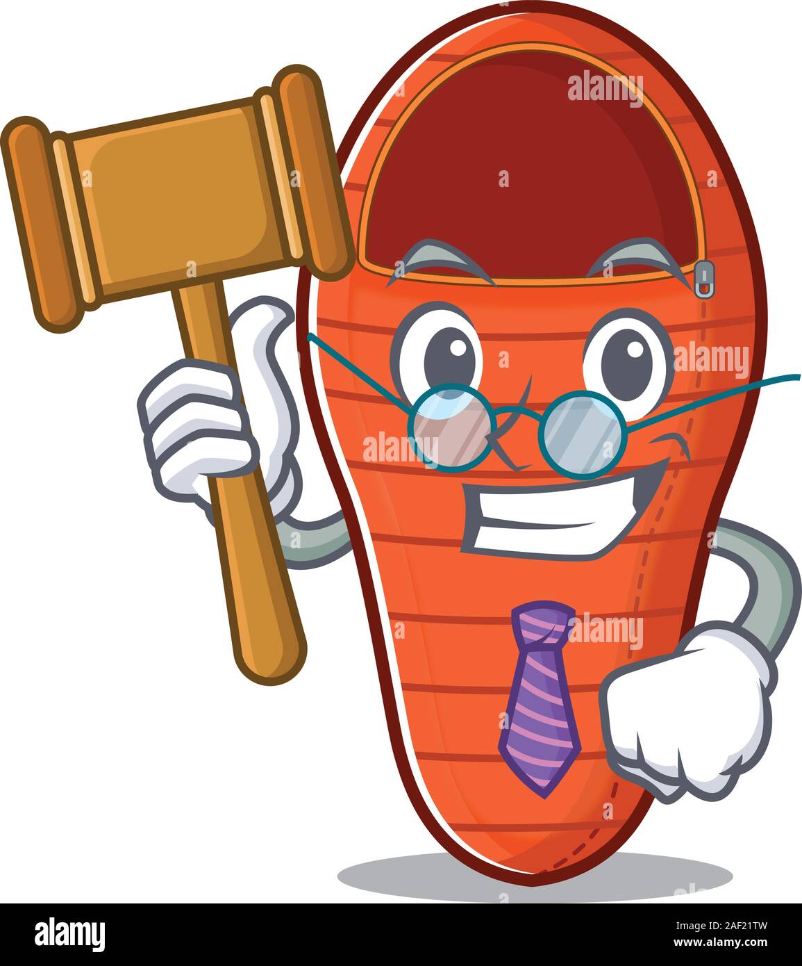 Smart Judge sleeping bag presented in cartoon character style. Vector ...