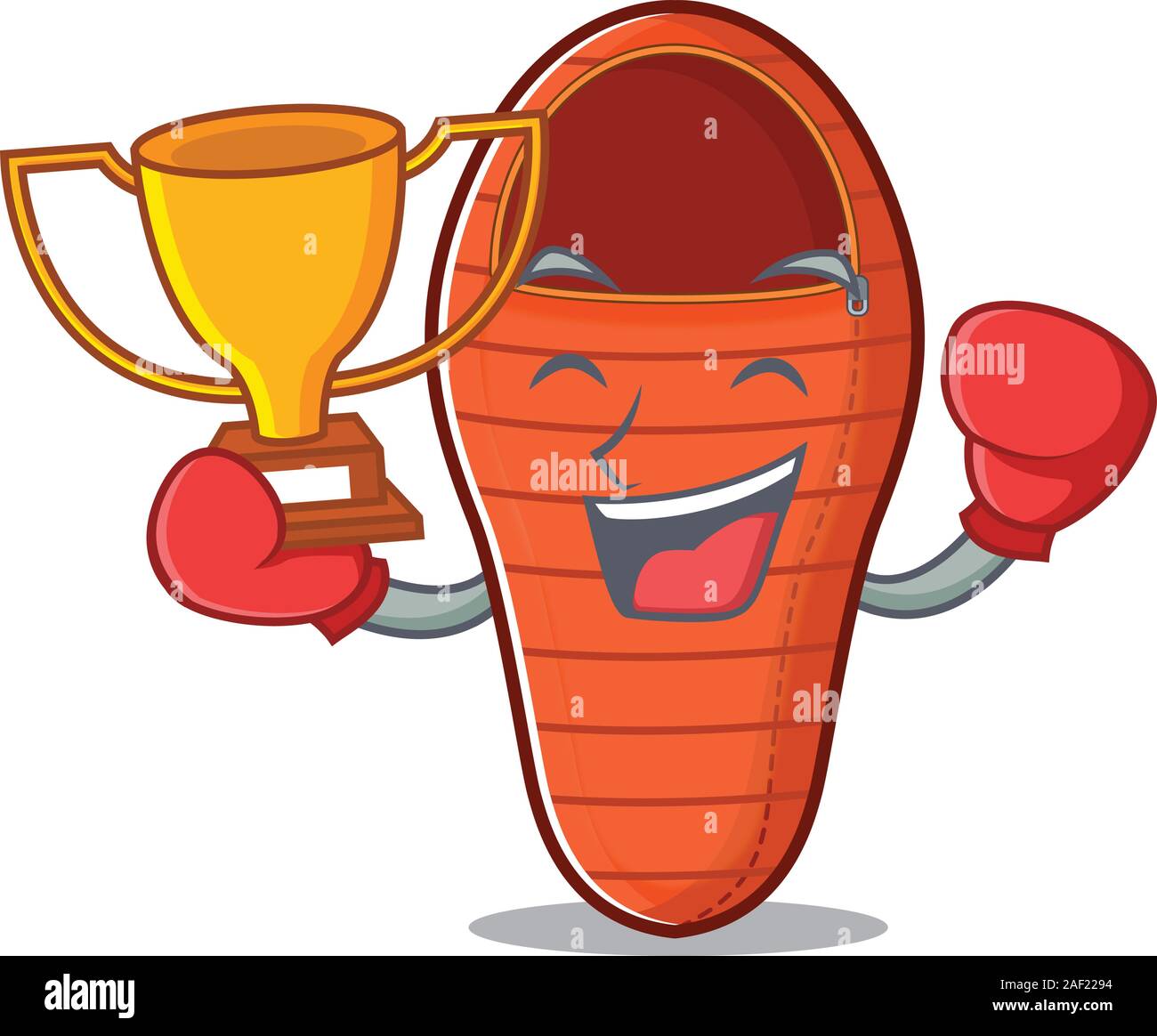 Super cool Boxing winner sleeping bag in mascot cartoon style. Vector ...