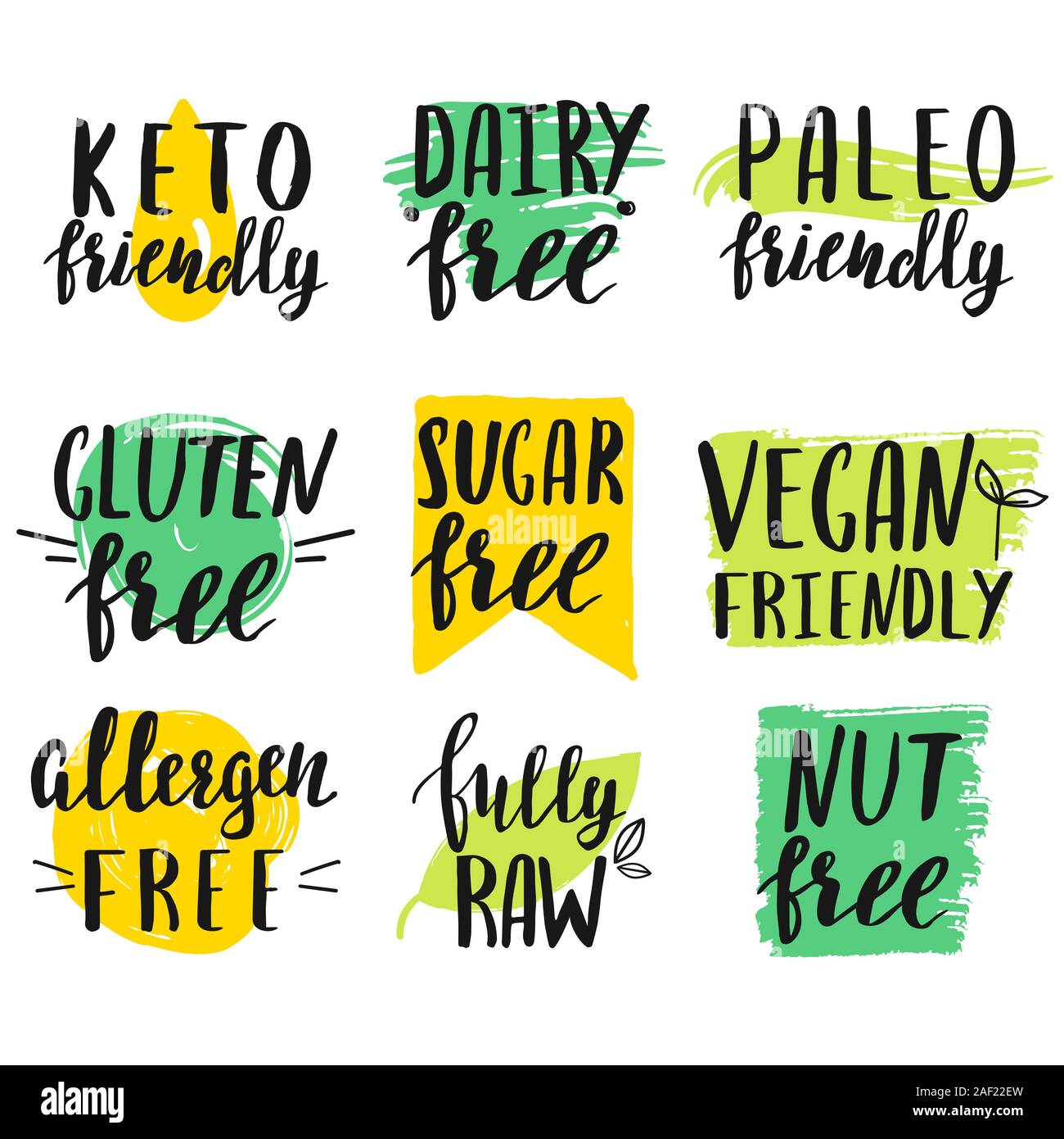 Set of hand lettered modern diet restriction signs Stock Vector Image ...