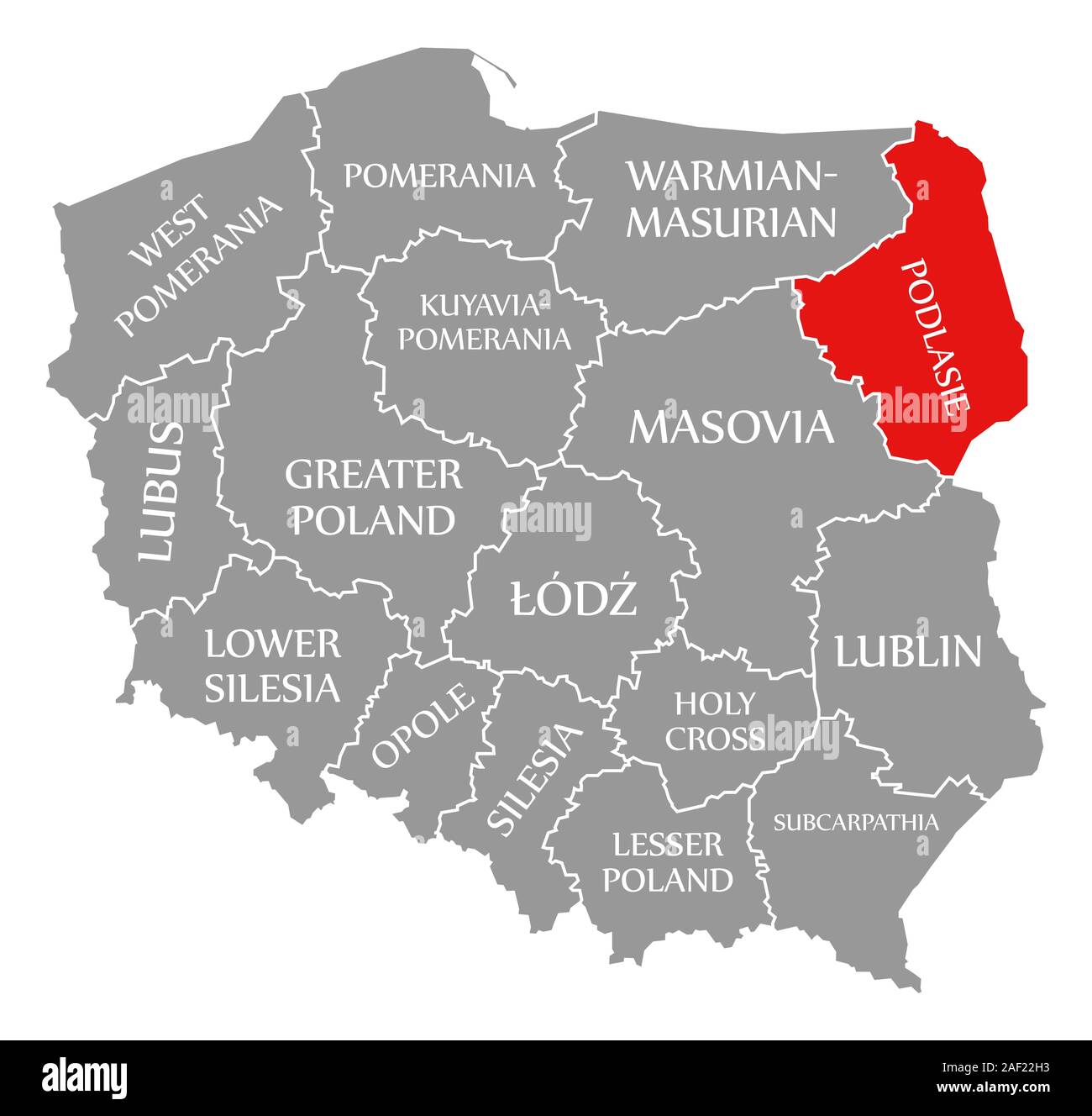 Podlasie red highlighted in map of Poland Stock Photo - Alamy