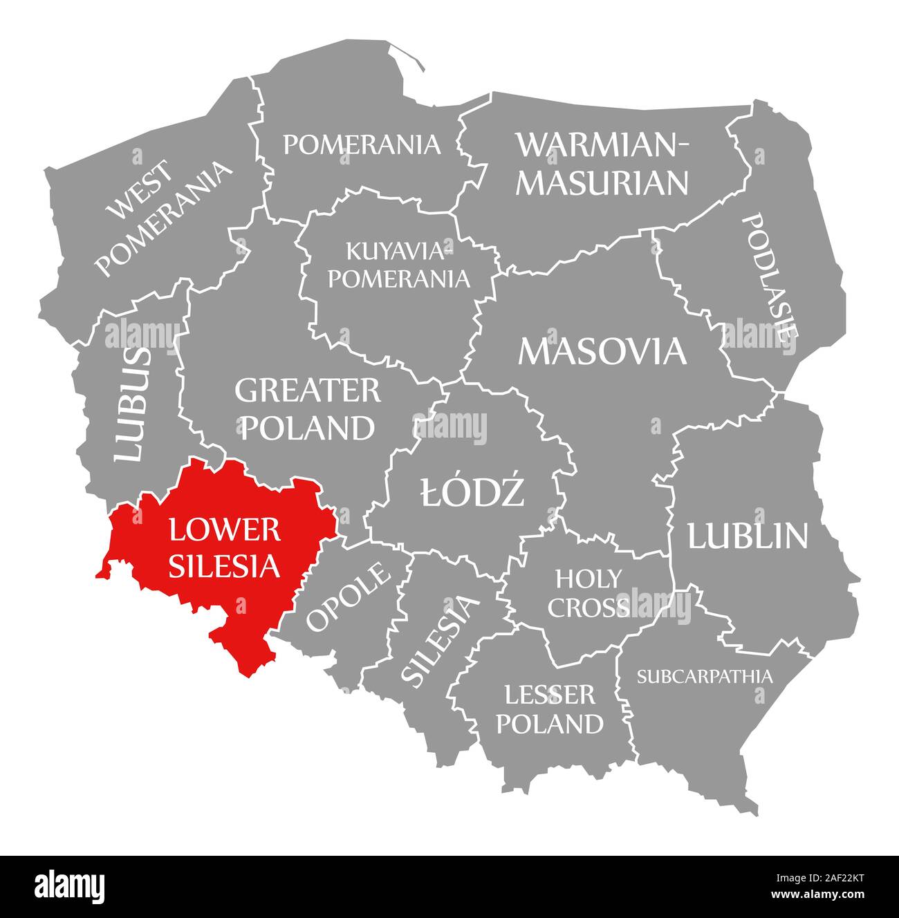 Lower Silesia red highlighted in map of Poland Stock Photo - Alamy