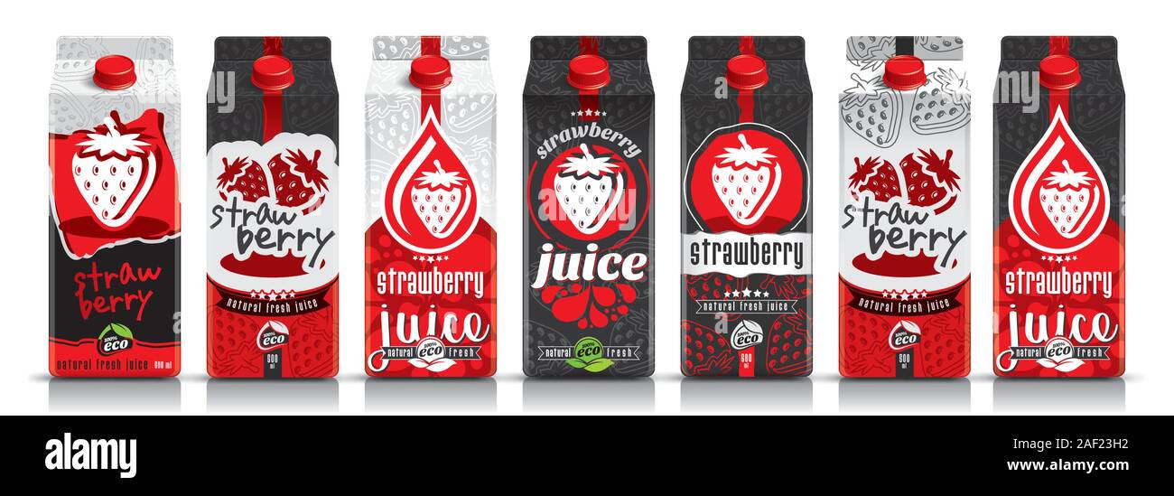 Ready design vector strawberry juice, fruit package set Stock Vector ...