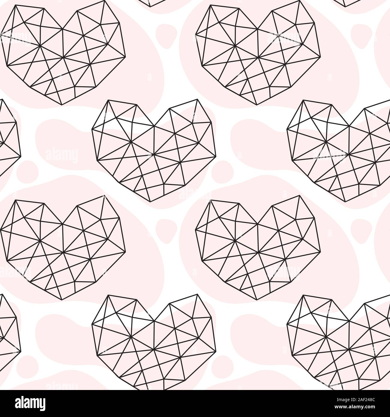 hand drawn geometric doodle seamless pattern of hearts. Vector concept ...