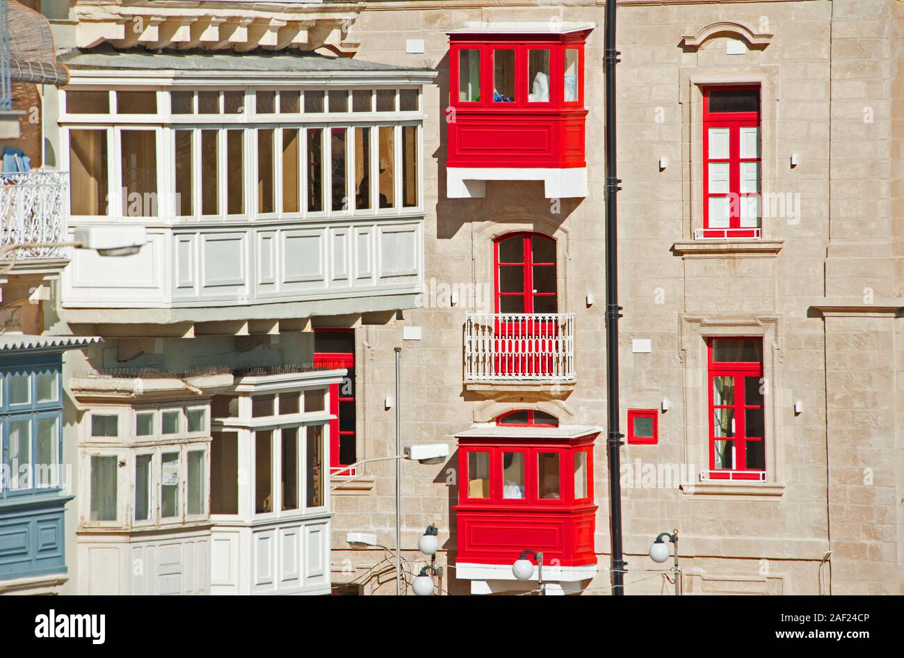 Bay windows in Valletta, Malta Stock Photo - Alamy