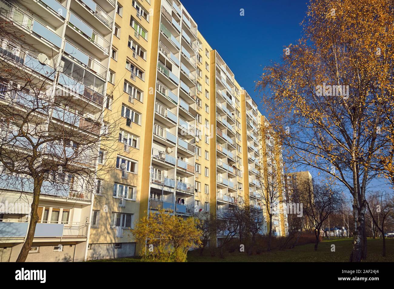 The facade of a residential high-rise buildings in Poznan Stock Photo ...