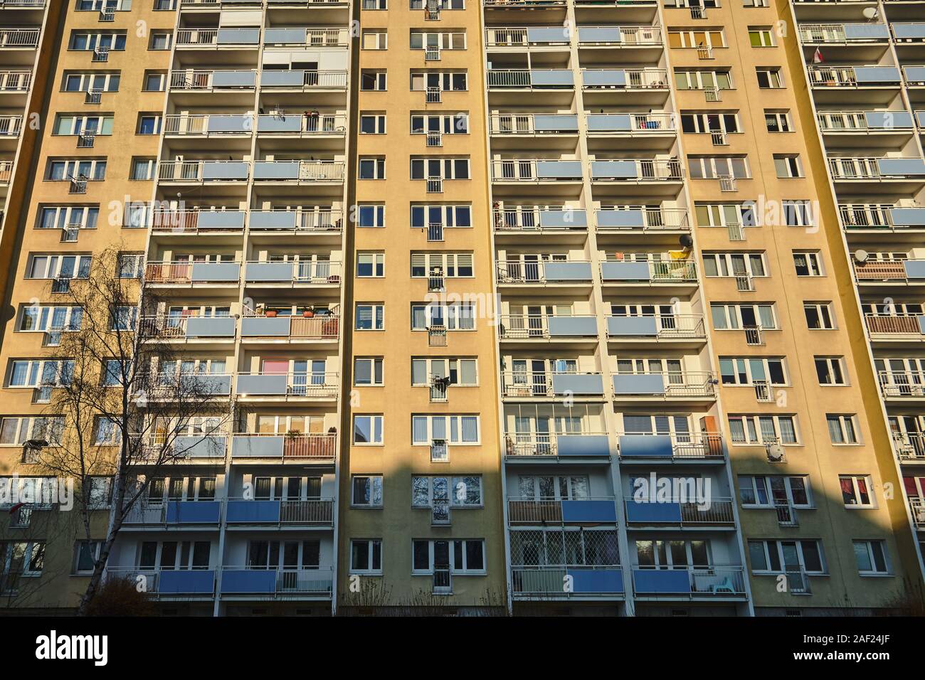The facade of a residential high-rise buildings in Poznan Stock Photo ...