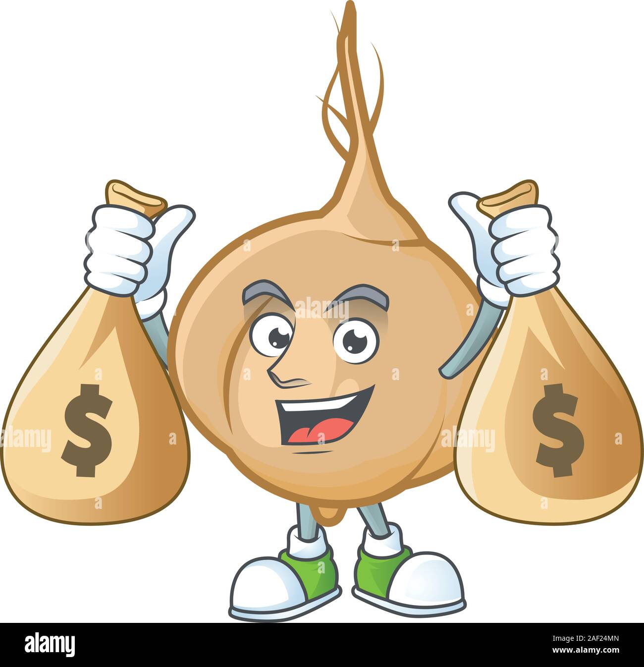 Cute jicama cartoon character smiley with money bag Stock Vector Image ...