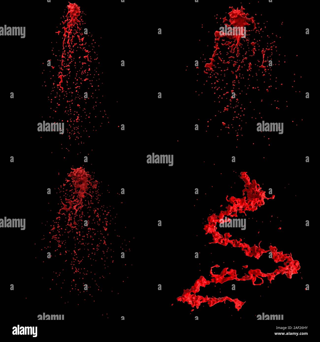 Set of 3D Red Paint Splash Renderings isolated on black background ...