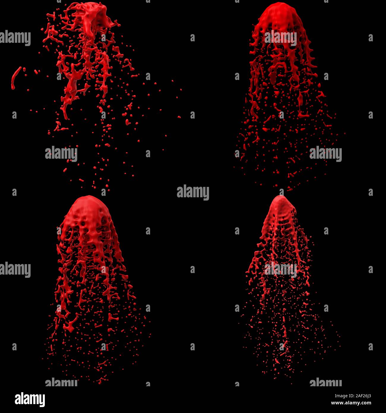 Set of 3D Red Paint Splash Renderings isolated on black background ...