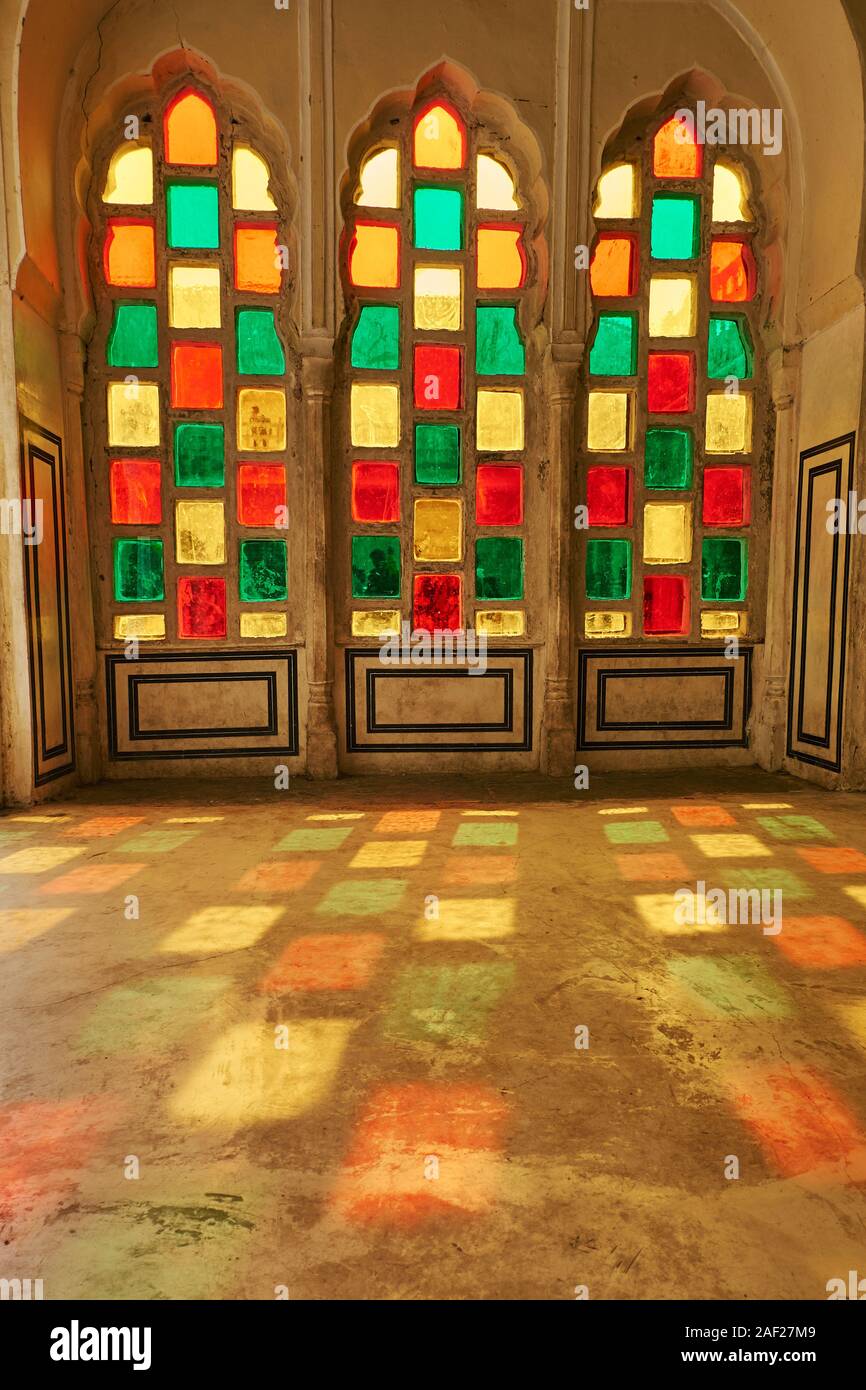 Stained glass window - Vitrage. Indian or arabic window pattern. Red ...