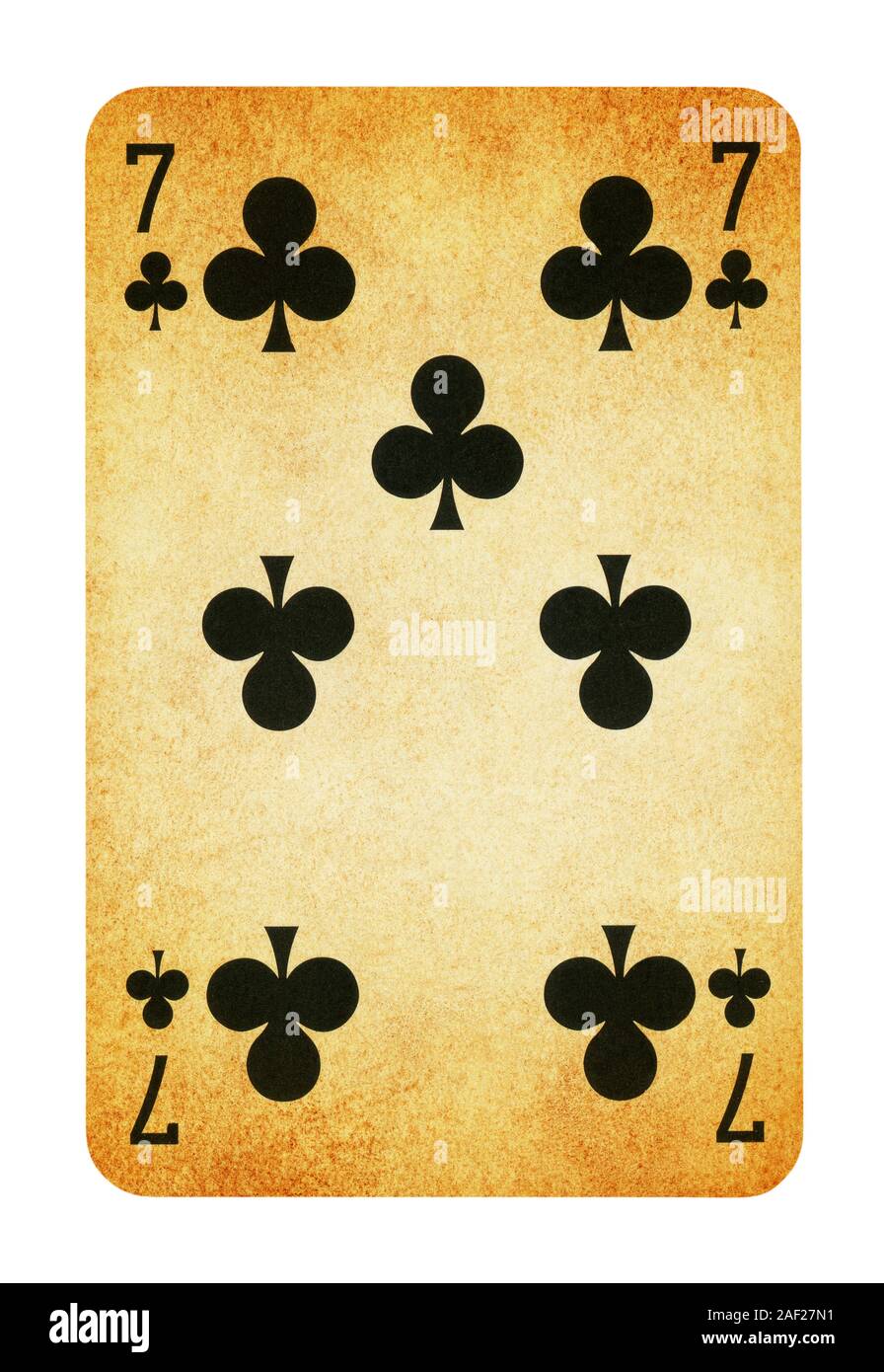 Seven of Clubs Vintage playing card - isolated on white (clipping path ...
