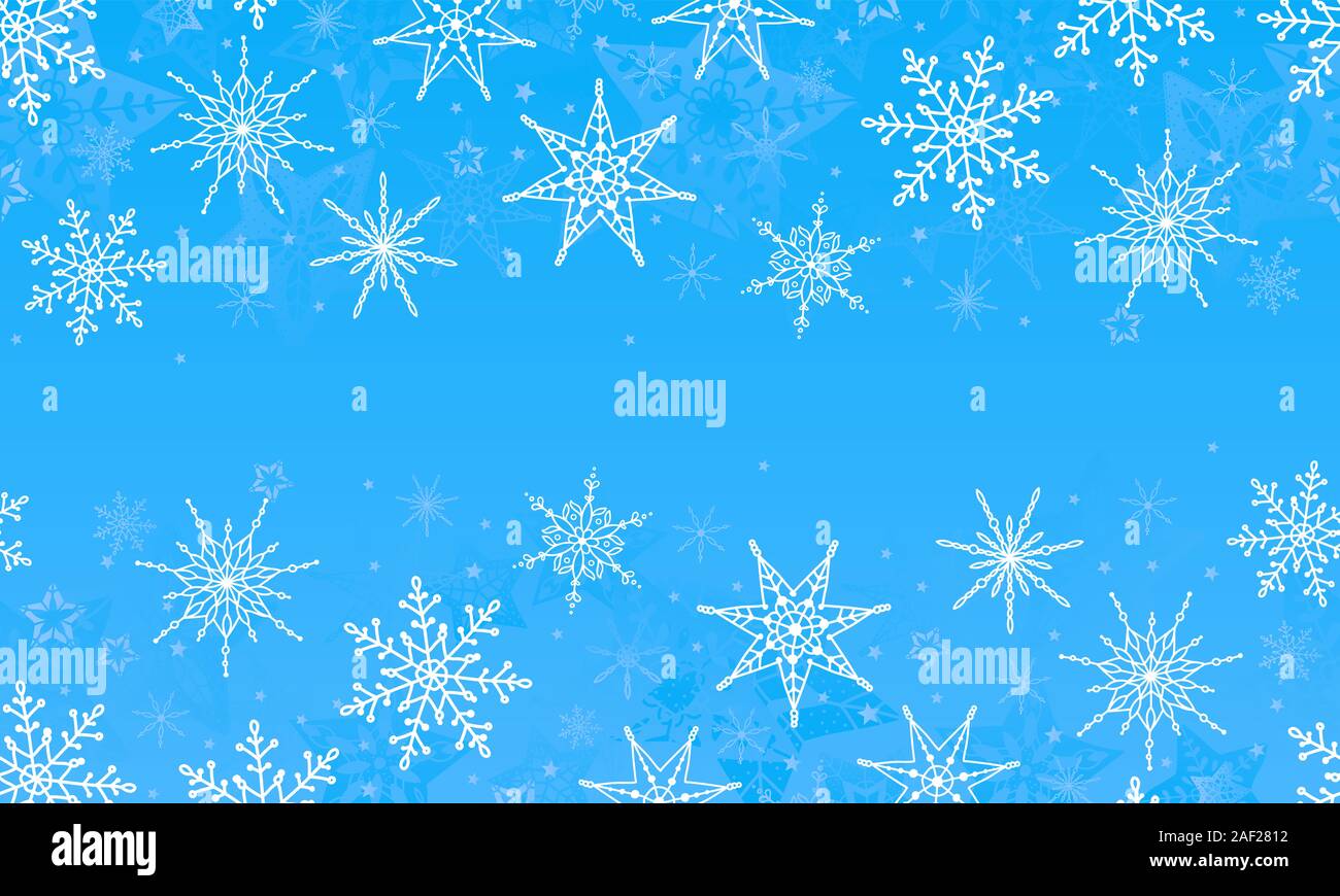 Cute hand drawn snowflakes horizontal seamless pattern, colorful ...