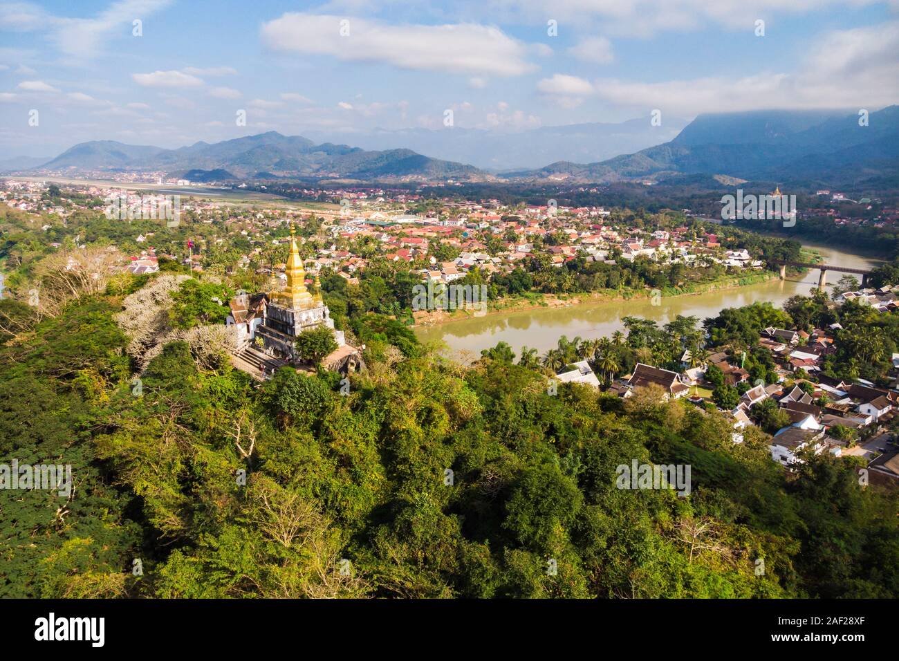 Panorama view of Luang Prabang Laos. top of Phou Si, the hill that ...