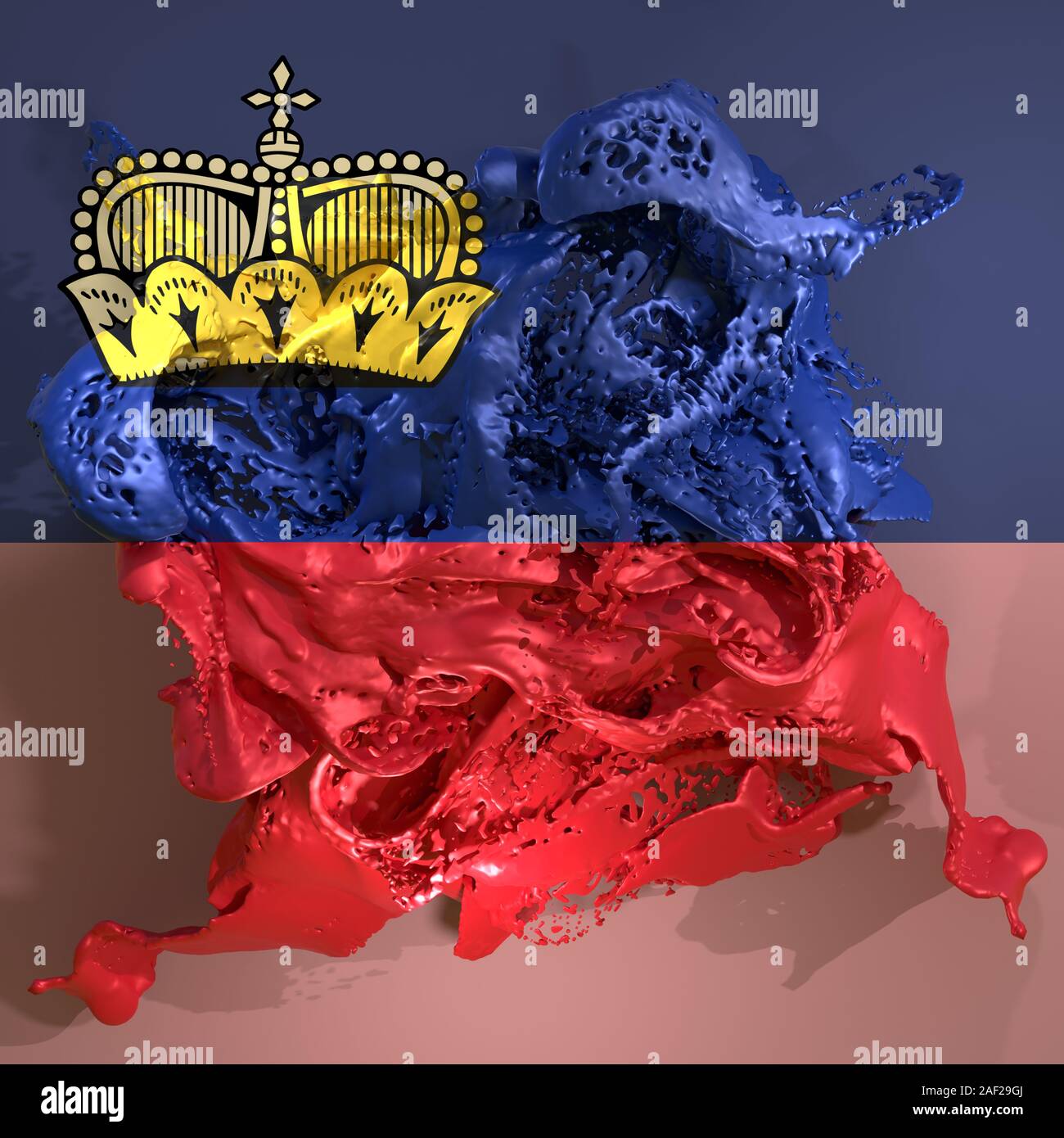 3d rendering of a Liechtenstein country flag in a liquid fluid Stock ...