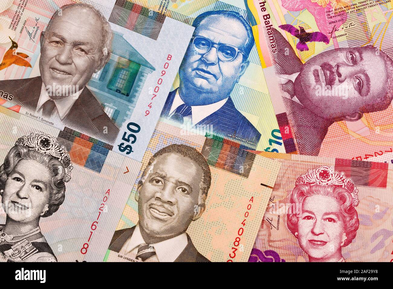 Bahamian dollar a business background with new series of banknotes ...