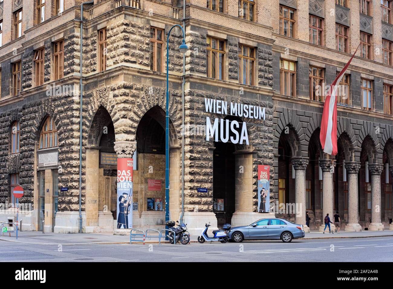 MUSA Wien Museum with flags on Rathausstrasse in Vienna Austria Stock Photo - Alamy