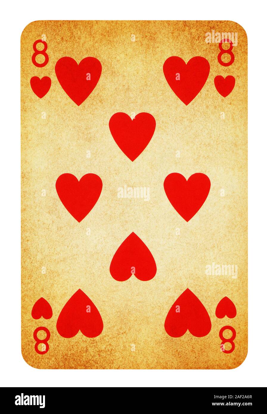 Eight of Hearts Vintage playing card - isolated on white (clipping path ...