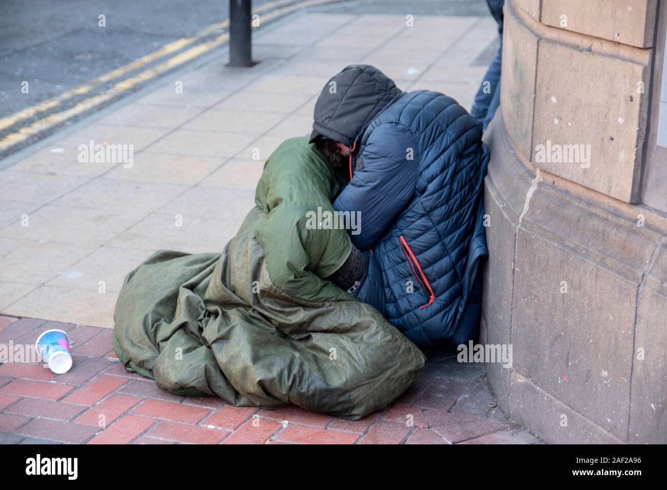 Homeless Man Sleeping On The Streets Of Manchester England 2019 Stock ...