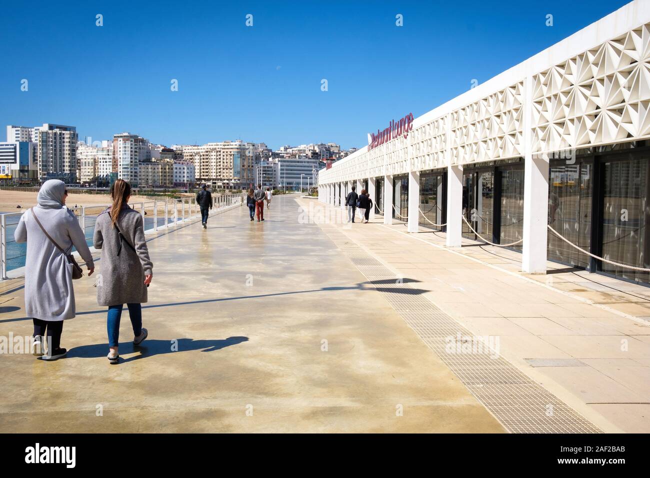 Morocco, Tangier: Tanja Marina Bay International (TMBI). Walkers on the ...
