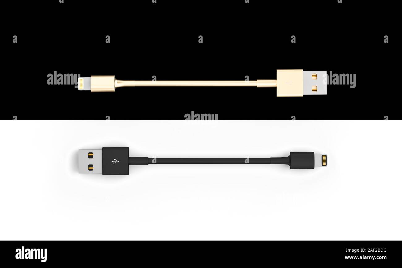 flat lay style usb cable, in black and white with a two-color base ...