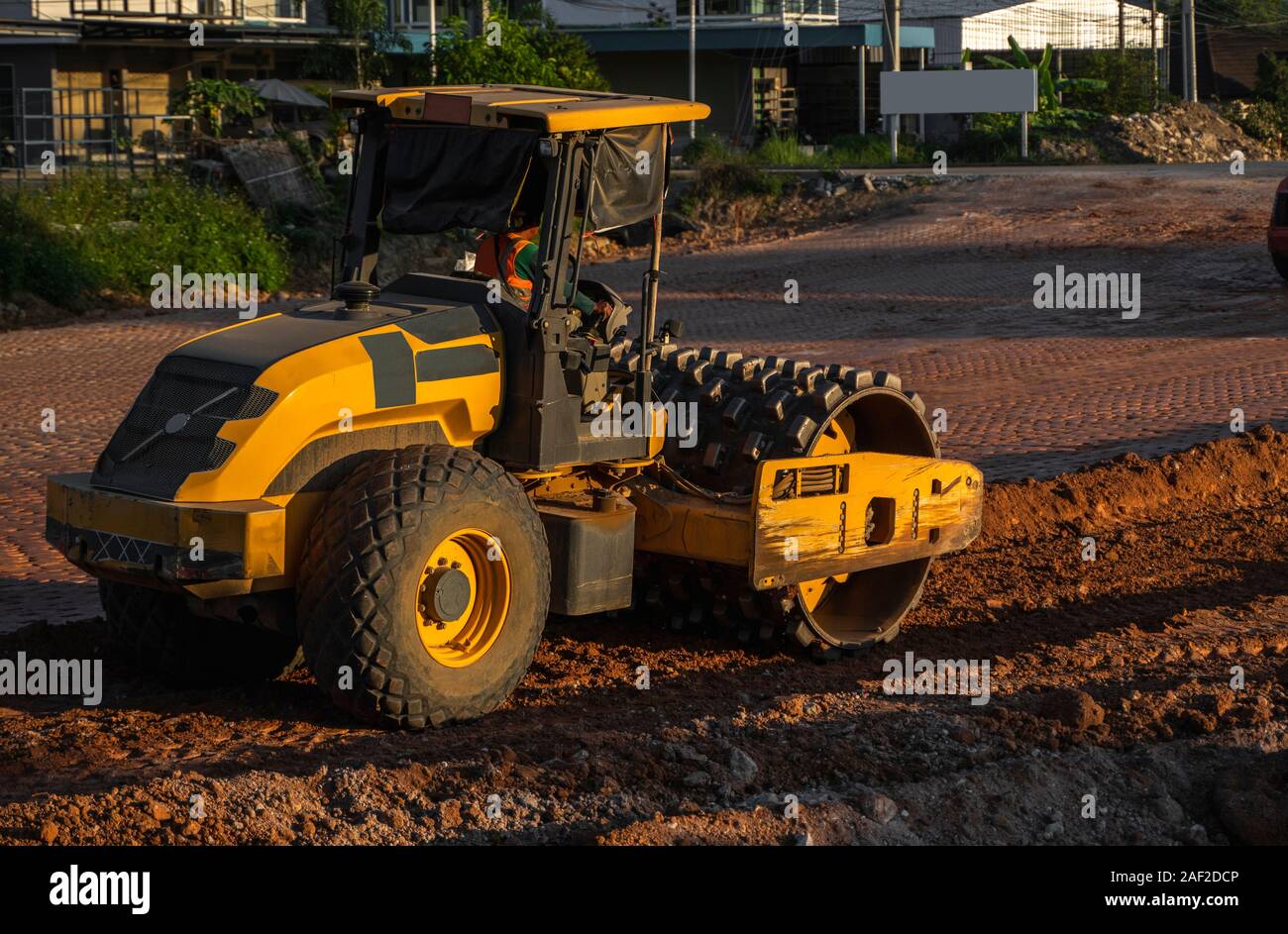 Soil compactor with vibratory padfoot drum. Heavy duty machinery ...
