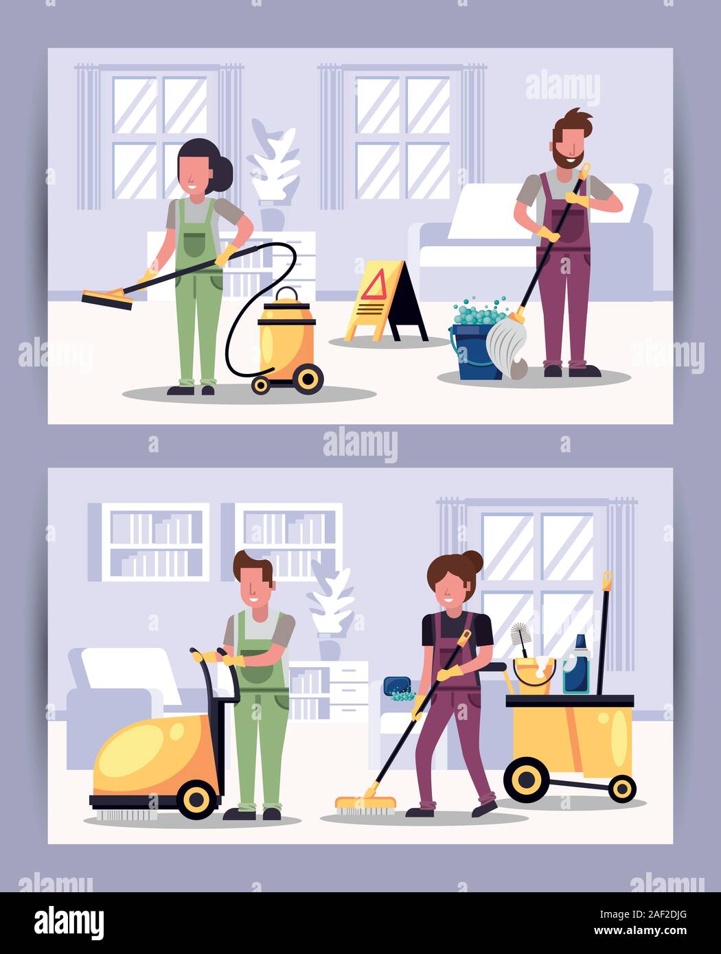 team of workers housekepping with equipment Stock Vector Image & Art ...